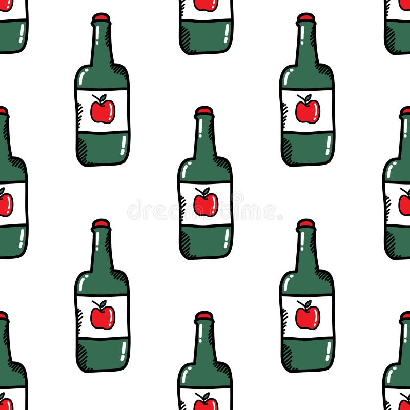 Apple Cider Seamless Doodle Pattern, Vector Illustration Stock ...