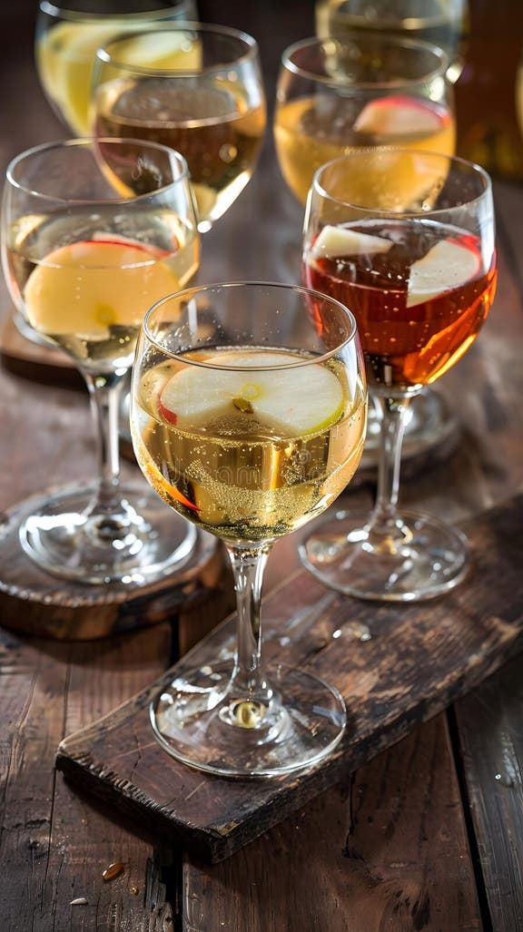Apple Cider with Apple Slices in Wine Glasses Generated Using AI. Stock ...