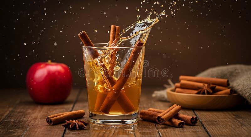 Apple Cider Splash: Cinnamon Sticks in Rustic Still Life Stock Photo ...
