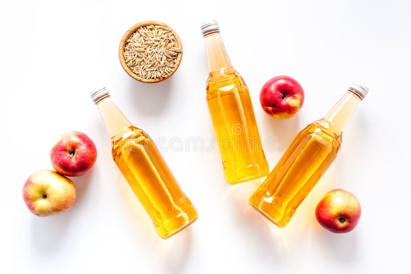 Apple Cider Vinegar Bottle on White Background Top View Stock Photo ...