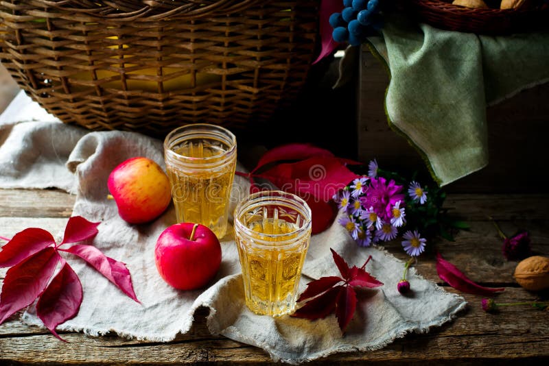 Apple Cider in Vintage Glass Glasses Stock Image - Image of drink ...