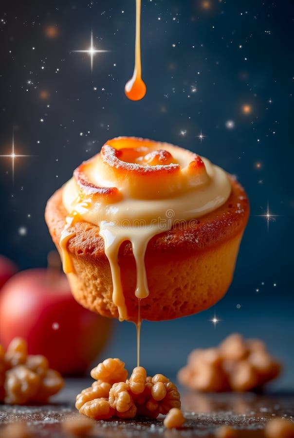 An Apple Cinnamon Muffin is Elevated Against a Starry Background, with ...