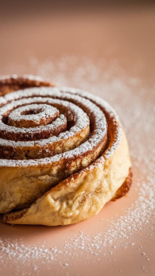 Apple Cinnamon Roll with Powdered Sugar and Icing on Neutral Surface ...