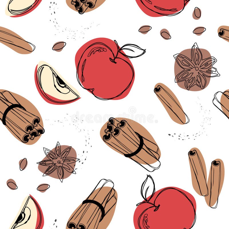 Apple with Cinnamon Seamless Pattern. Stock Illustration - Illustration ...