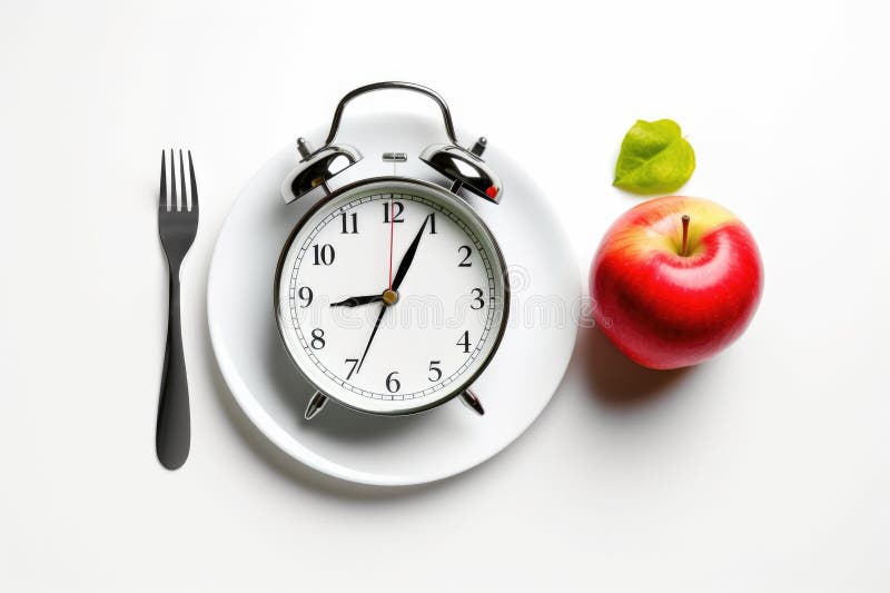 An Apple and a Clock on a Plate with Utensils. Perfect for Time ...