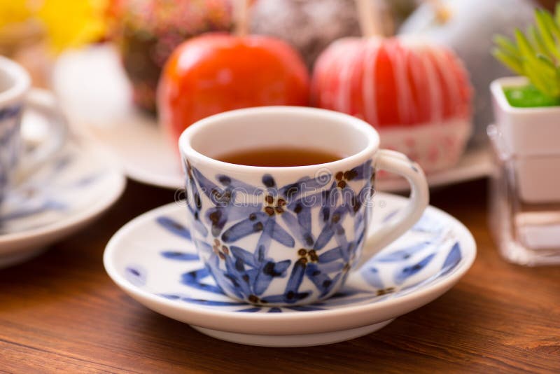 Tea Time with Colorful Fruit Dessert Stock Image - Image of black ...