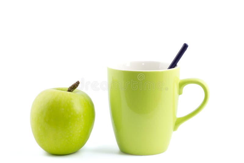 Apple and Coffee Mug Isolated Stock Photo - Image of food, drinks: 38689796