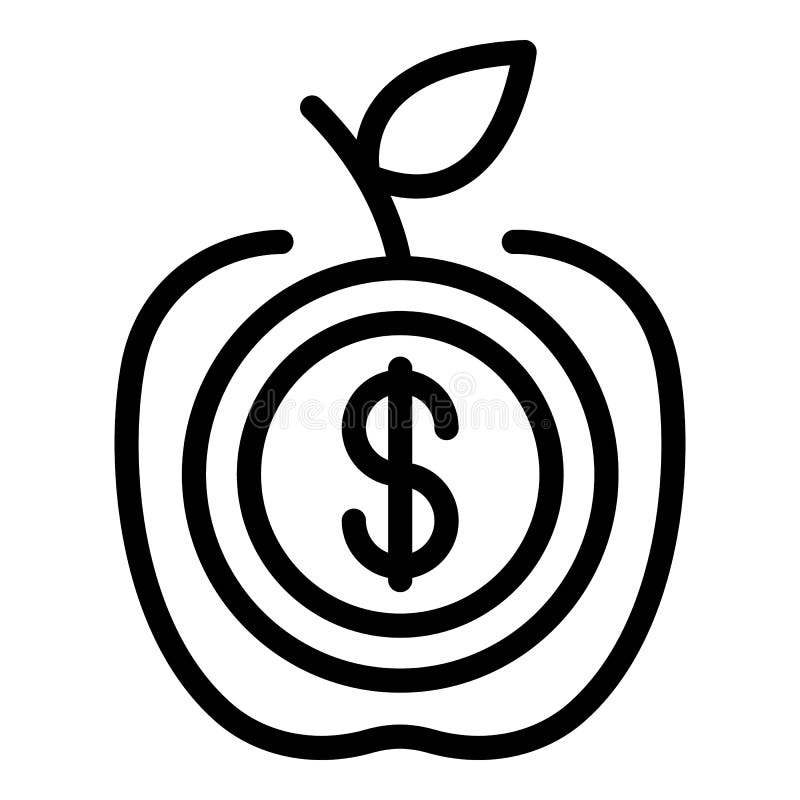 Apple with a Coin Icon, Outline Style Stock Vector - Illustration of ...