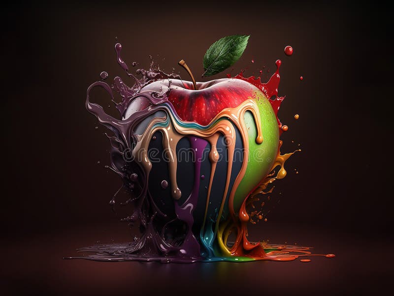 A Apple with Colorful Splash Black Background Stock Illustration ...