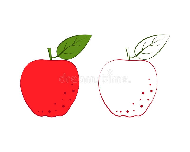 Apple Coloring Book. Two Images of an Apple. the Apple is Colored and ...