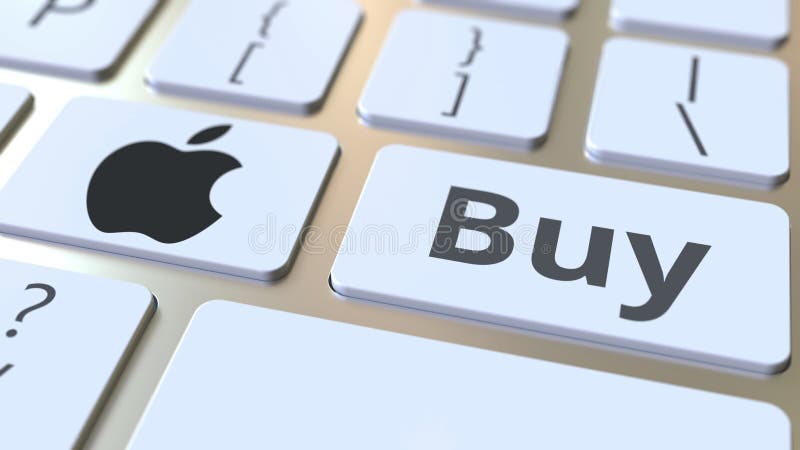 APPLE Company Logo and Buy Text on the Keys of the Computer Keyboard ...