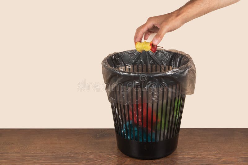 Apple Core is Thrown into Trash, Food Waste Stock Photo - Image of ...
