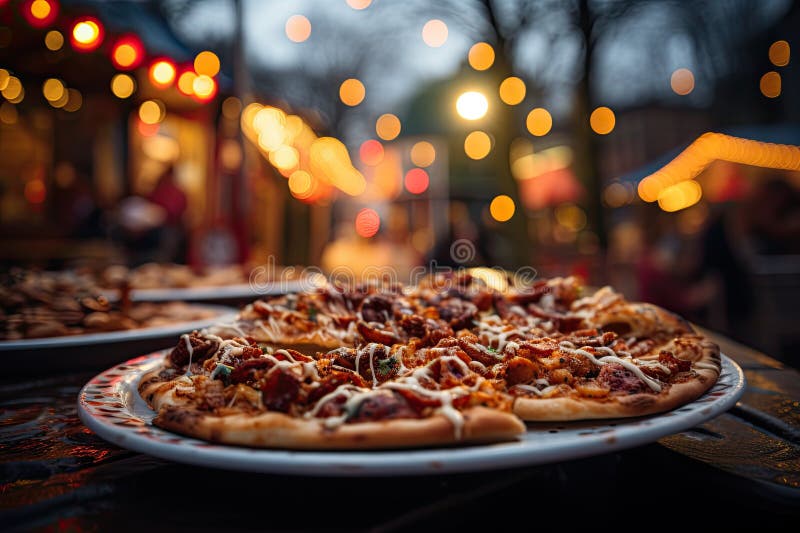 A Apple Cruble Pizza at a Spring Fair with Carousel., Generative IA ...