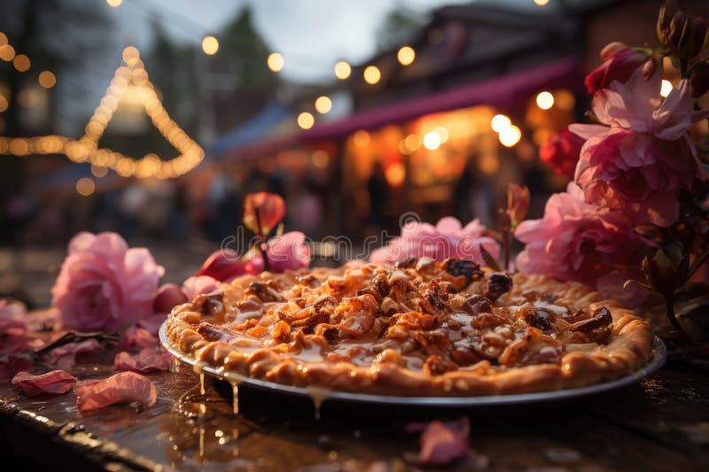 A Apple Cruble Pizza at a Spring Fair with Carousel., Generative IA ...