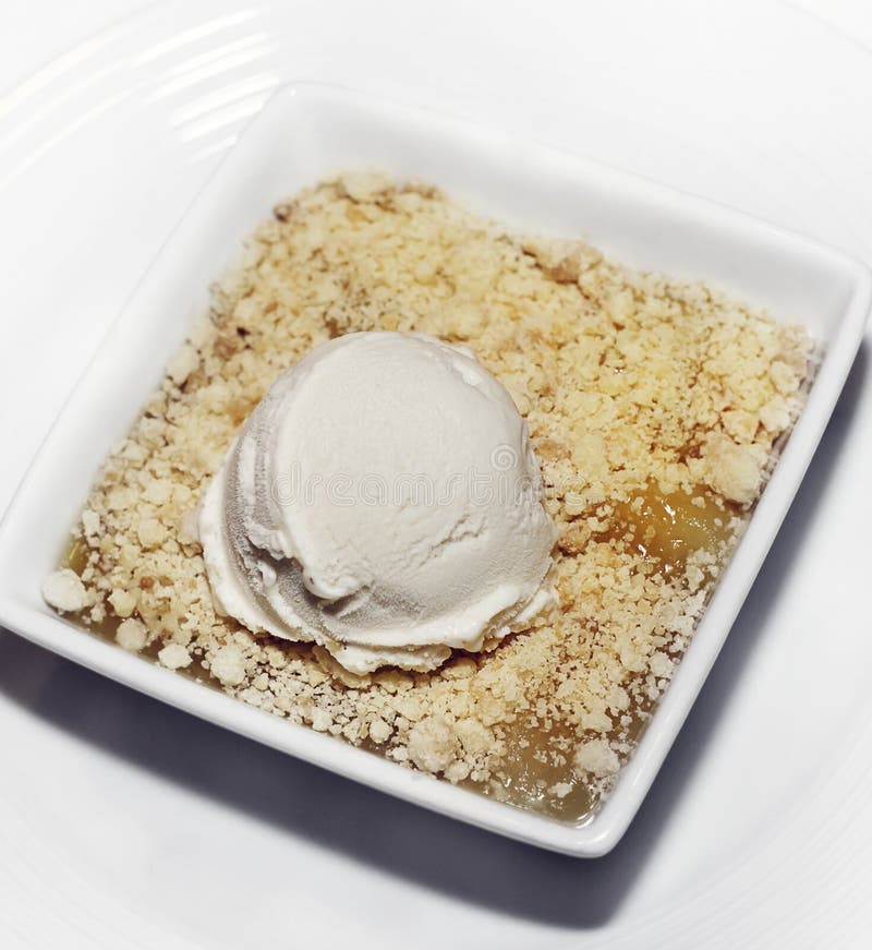 Apple Crumble Dessert with Ice Cream Stock Photo - Image of crust ...