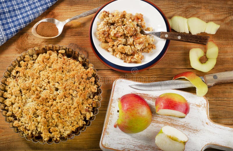 Apple Crumble Dessert on Rustic Wooden Board. Stock Photo - Image of ...