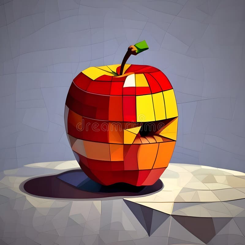 Cubism Apple Painting, Illustration by Generative AI Stock Illustration ...