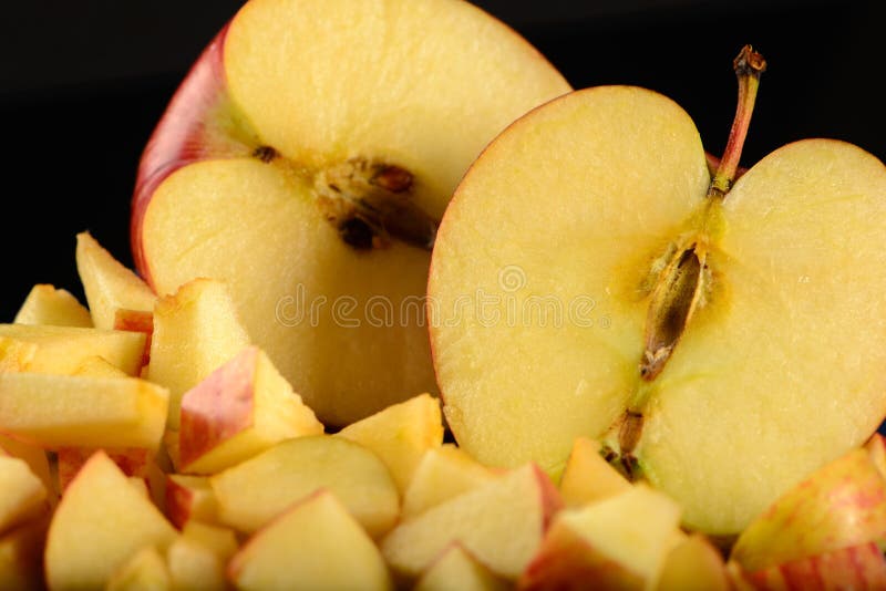 Apple Cut in Half and in Small Pieces Stock Image - Image of diet ...