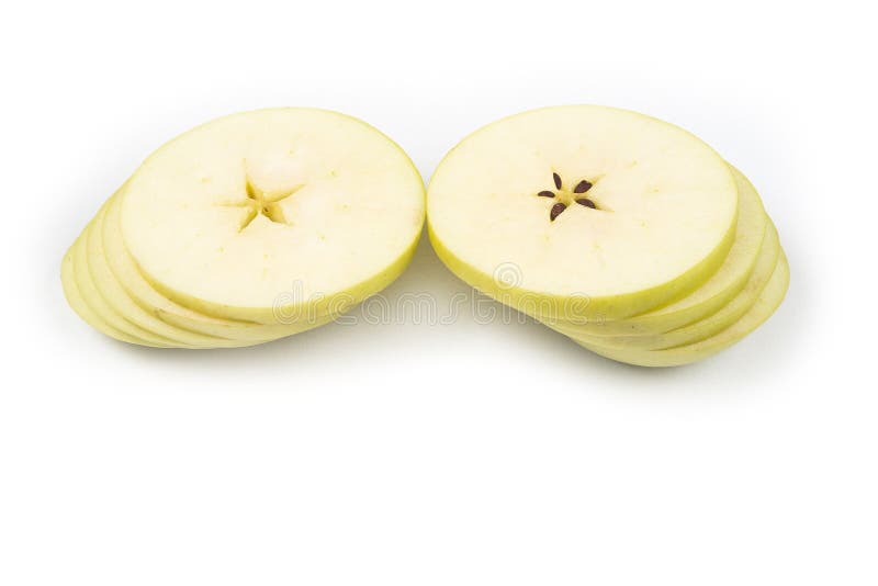 Apple Cut on Thin Slices on Each Other on White Background Stock Image ...