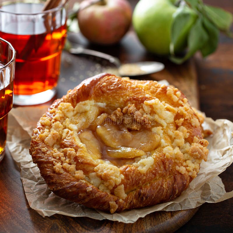 Apple Danish Pastry with Cinnamon Tea Stock Photo - Image of cake ...