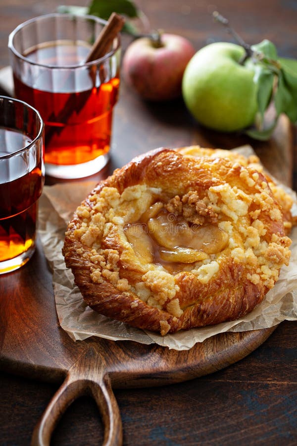 Apple Danish Pastry with Cinnamon Tea Stock Photo - Image of brown ...