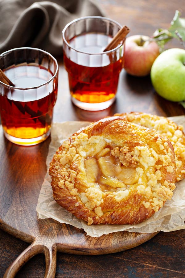 Apple danish with tea stock image. Image of cake, flaky - 194812141