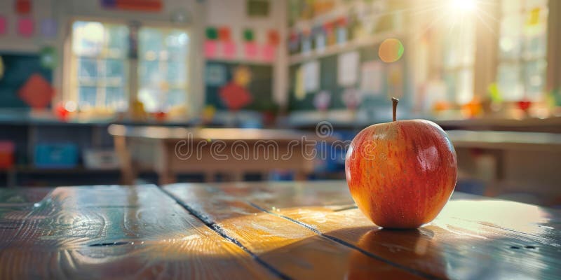 An Apple on the Desk in the Classroom Stock Photo - Image of seat ...