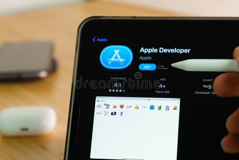 Apple Developer Logo Shown by Apple Pencil on the IPad Pro Tablet ...