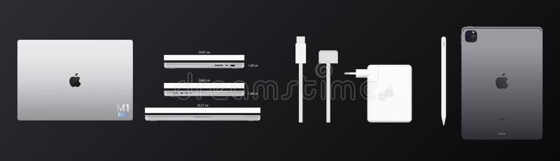 Apple Devices Editorial Set. Macbook Pro, Air. Ipad Pro. Charging for ...