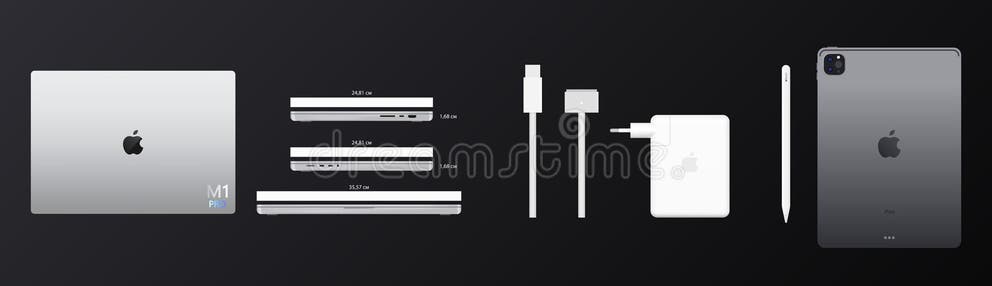 Apple Devices Editorial Set. Macbook Pro, Air. Ipad Pro. Charging for ...