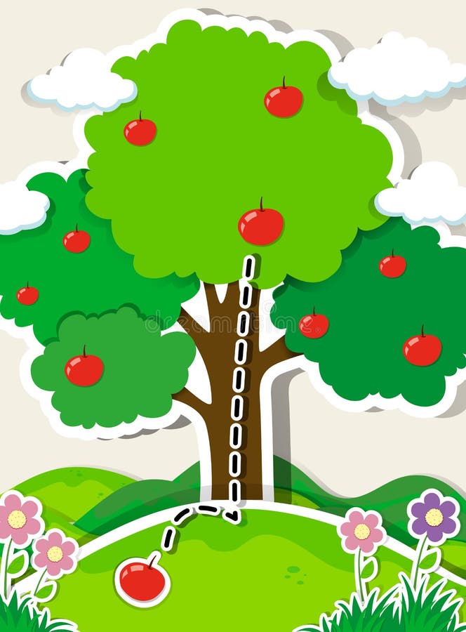 Apple Die Van Een Boom Vallen Vector Illustratie - Illustration of park ...
