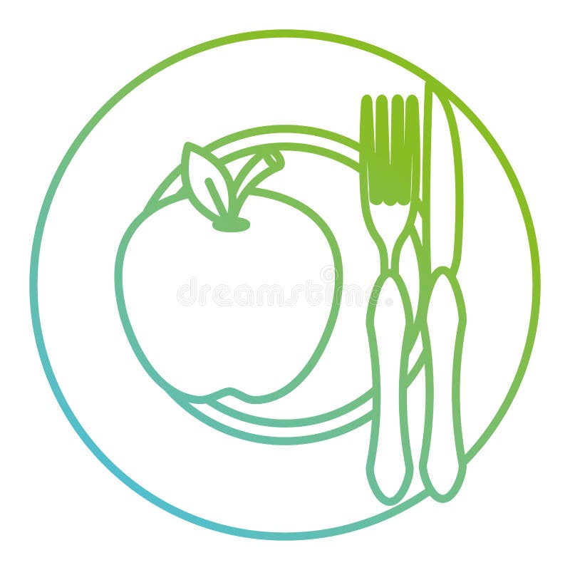 Apple in Dish with Fork and Knife Stock Vector - Illustration of ...