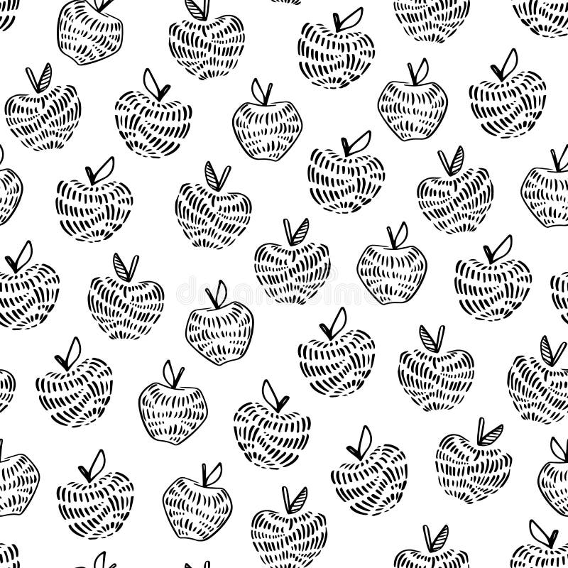 Apple Doodle Seamless Pattern Easy 2-10 Stock Vector - Illustration of ...