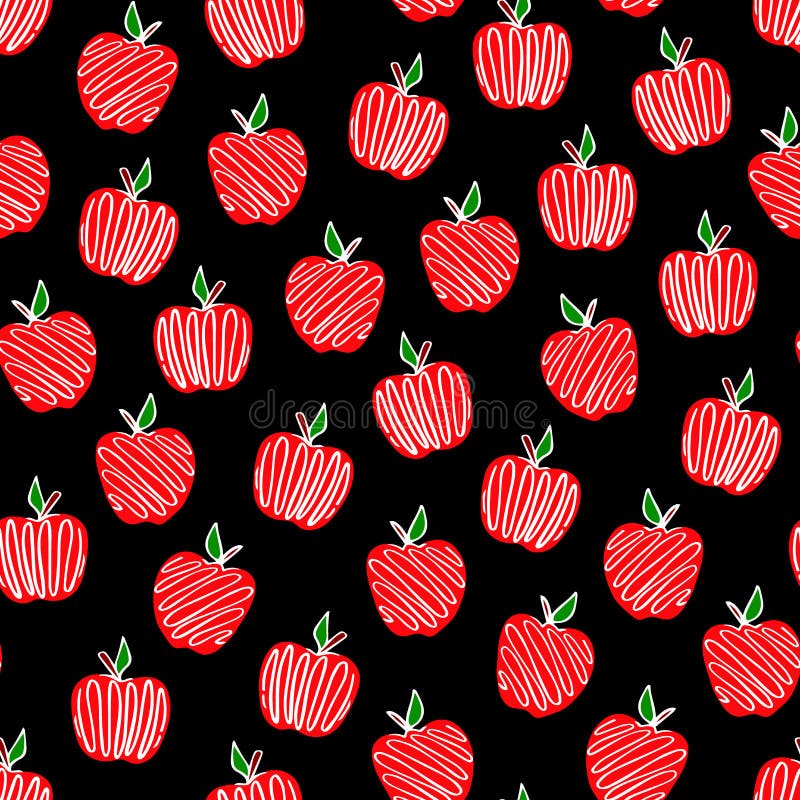 Apple Doodle Seamless Pattern Easy 2-03 Stock Vector - Illustration of ...