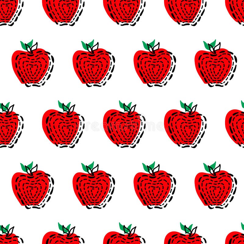 Apple Doodle Seamless Pattern Easy-02 Stock Vector - Illustration of ...