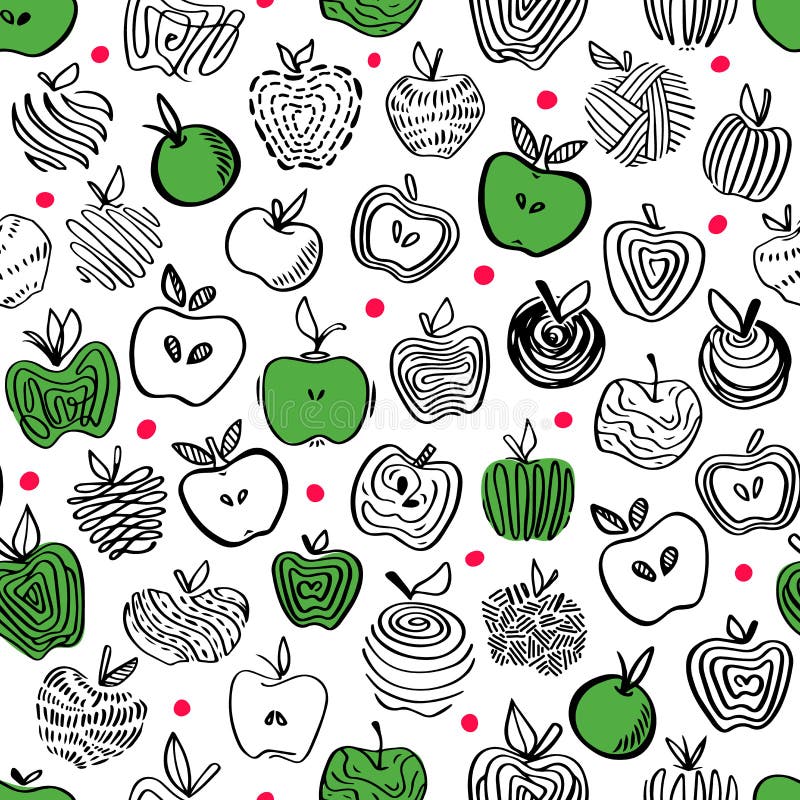 Apple Doodle Seamless Pattern-04 Stock Vector - Illustration of ...