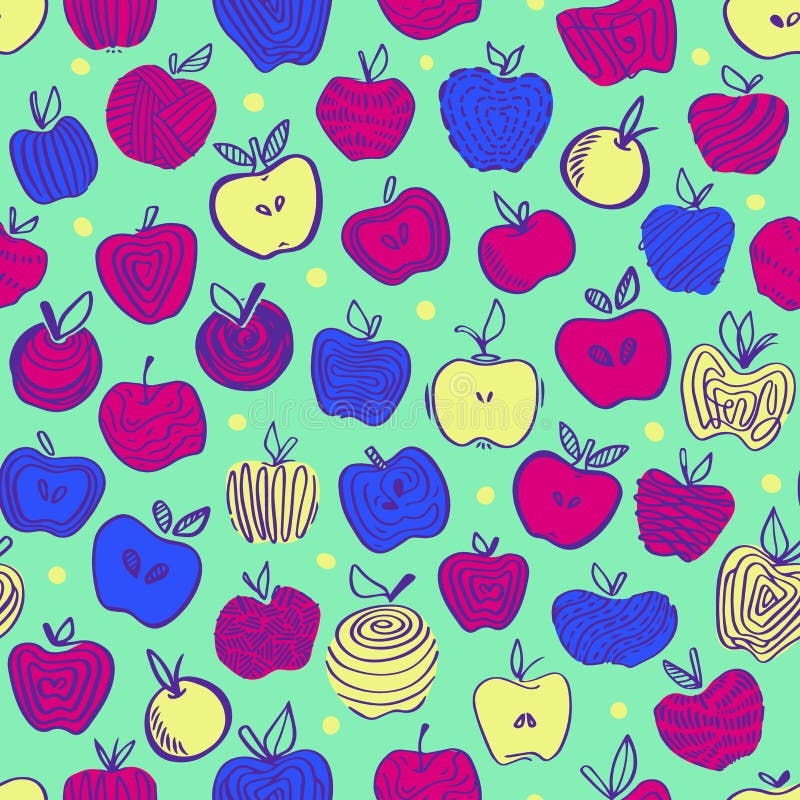 Apple Doodle Seamless Pattern-05 Stock Vector - Illustration of nature ...