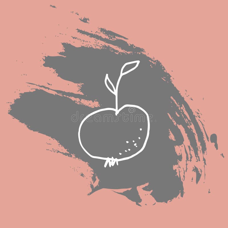 Apple with Dots and Leaves on Color Spot Background Brush Stroke Vector ...