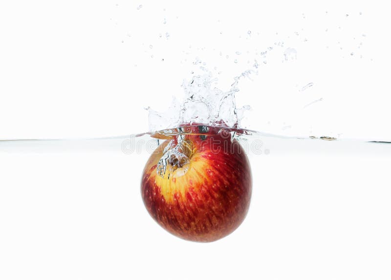 Apple Dropped into Water Splash on White Stock Image - Image of color ...