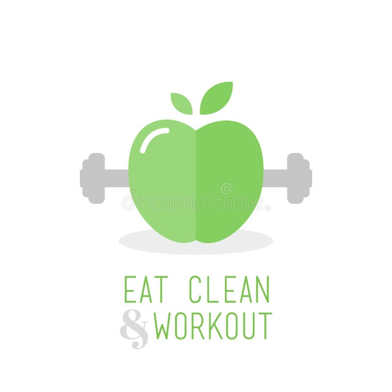 Apple and Dumbbell Icon. Quote: Eat Clean and Workout. Vector ...