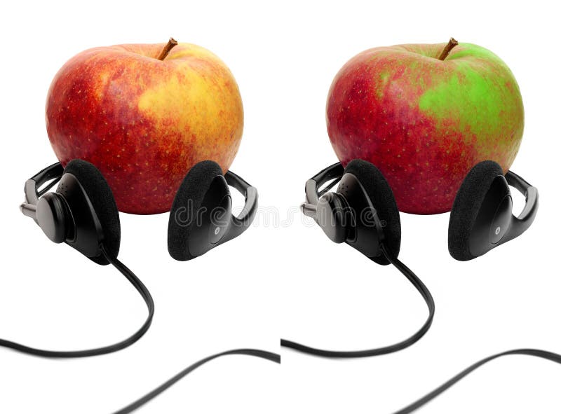 Apple with earphones stock photo. Image of apple, fresh - 25561788