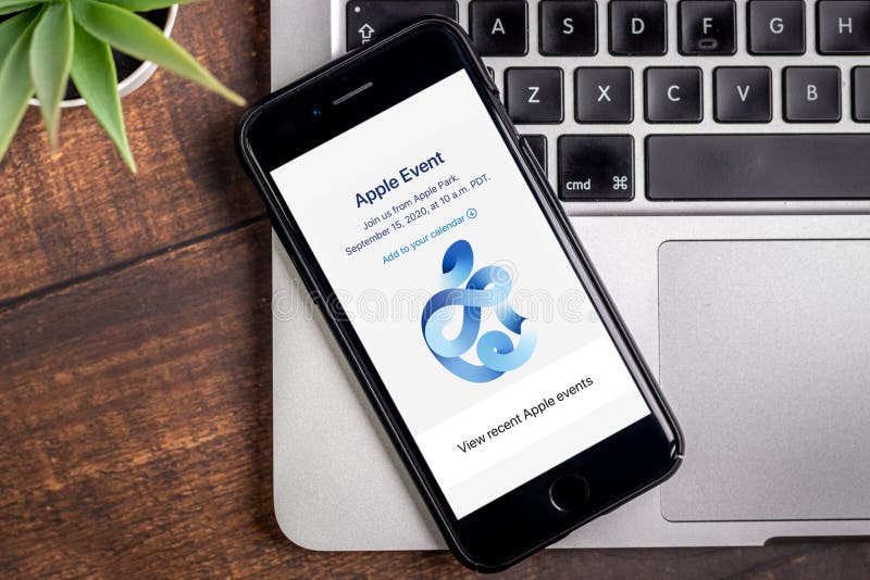 Apple Event Logo on the Tablet Screen. Man Watching Presentation from ...