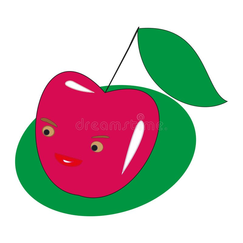 Apple with Face. Happy Fruit Cartoon. Green Leaf Accent Stock Vector ...
