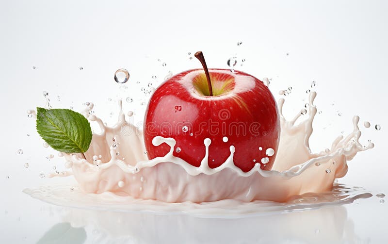 Apple Falling with Milk Splash on Clear Background Stock Illustration ...