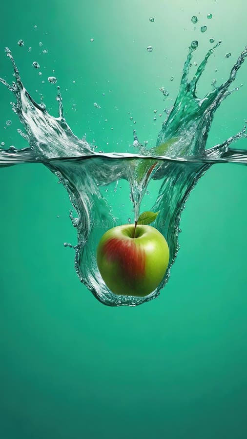 Apple Falling into Water with Splash, Isolated on Background. Stock ...