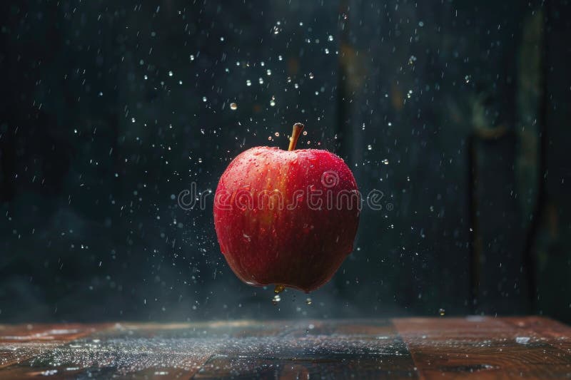 An Apple Falling into Water on a Table. Suitable for Food and Nature ...