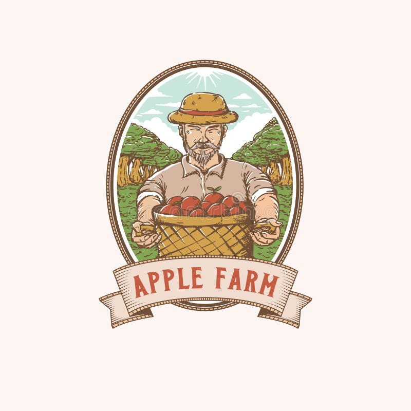 Apple Fruit Farm Smiling Farmer Vintage Logo Illustration Stock Vector ...