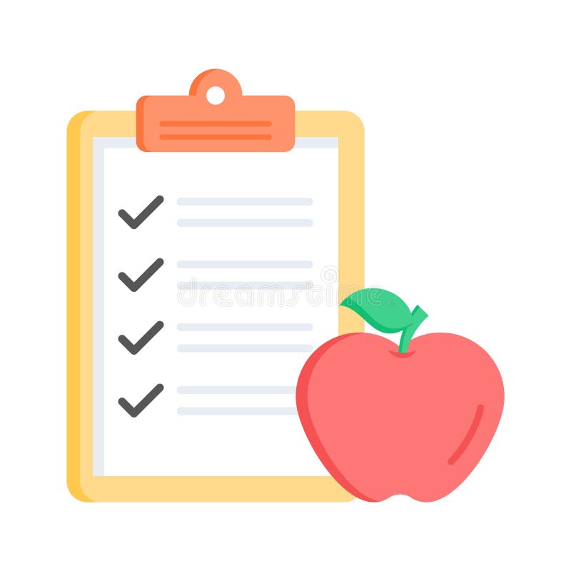 Apple with File Denoting Flat Concept Icon of Diet Plan, Customizable ...