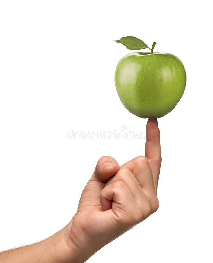 Apple on finger stock image. Image of care, vegetarian - 18718691