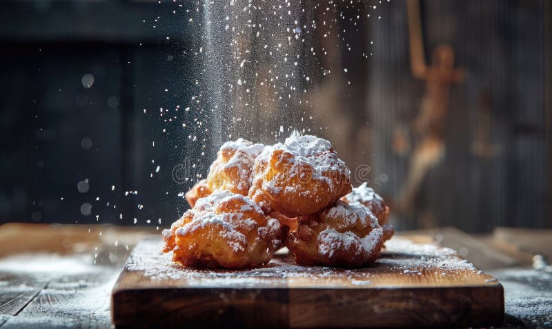 Apple Fritters with a Dusting of Powdered Sugar on a Rustic Wooden ...
